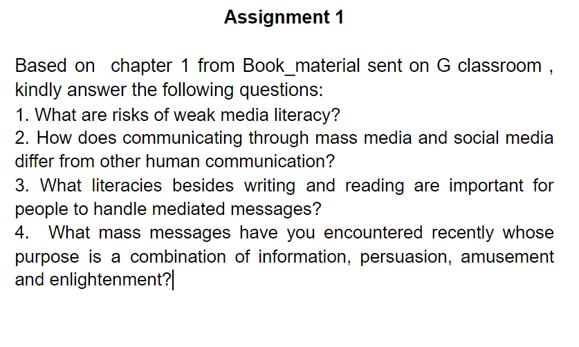 Solved Assignment 1 Based on chapter 1 from Book_material | Chegg.com