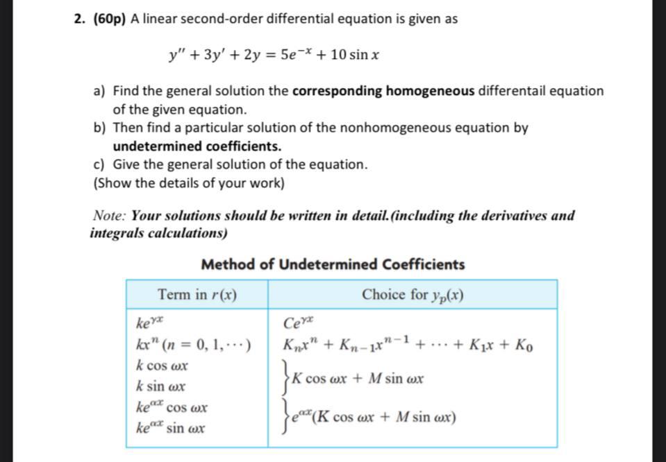 Solved (60p) A linear second-order differential equation is | Chegg.com