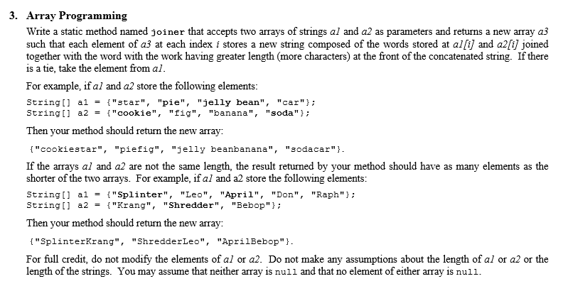 Solved 3 Array Programming Write A Static Method Named 3533
