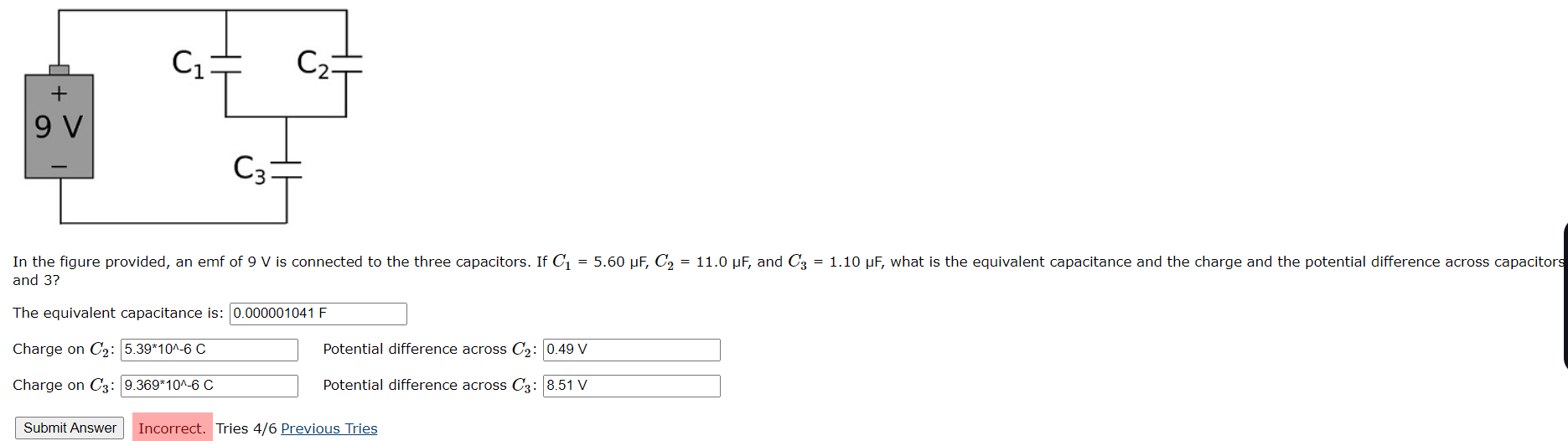 Solved and 3 ? The equivalent capacitance is: Charge on C2 : | Chegg.com