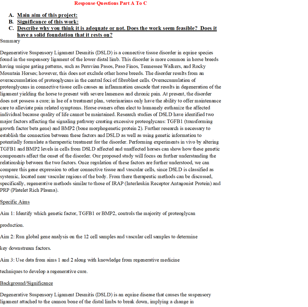 Solved Response Questions Part A To C A. Main aim of this | Chegg.com