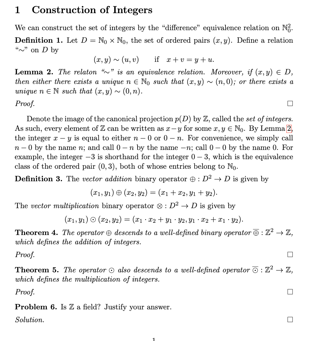 Solved 1 Construction of Integers We can construct the set | Chegg.com