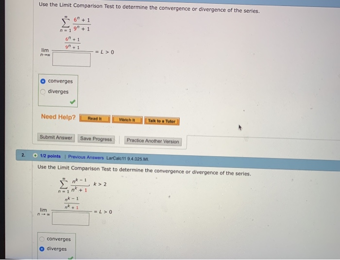 Solved Use The Limit Comparison Test To Determine The