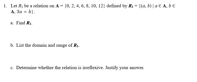 Solved 1. Let R1 be a relation on A={0,2,4,6,8,10,12} | Chegg.com