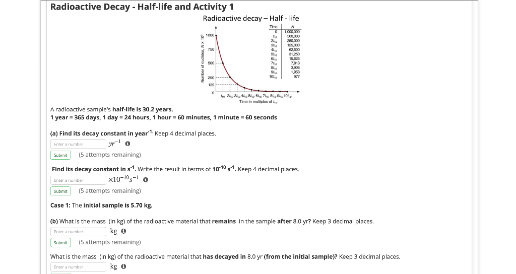 Solved Radioactive Decay - Half-life and Activity 1 | Chegg.com