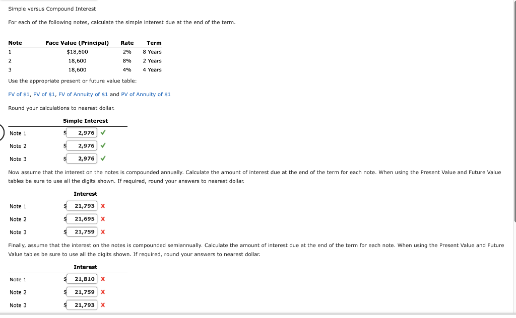 Solved Simple versus Compound Interest For each of the | Chegg.com