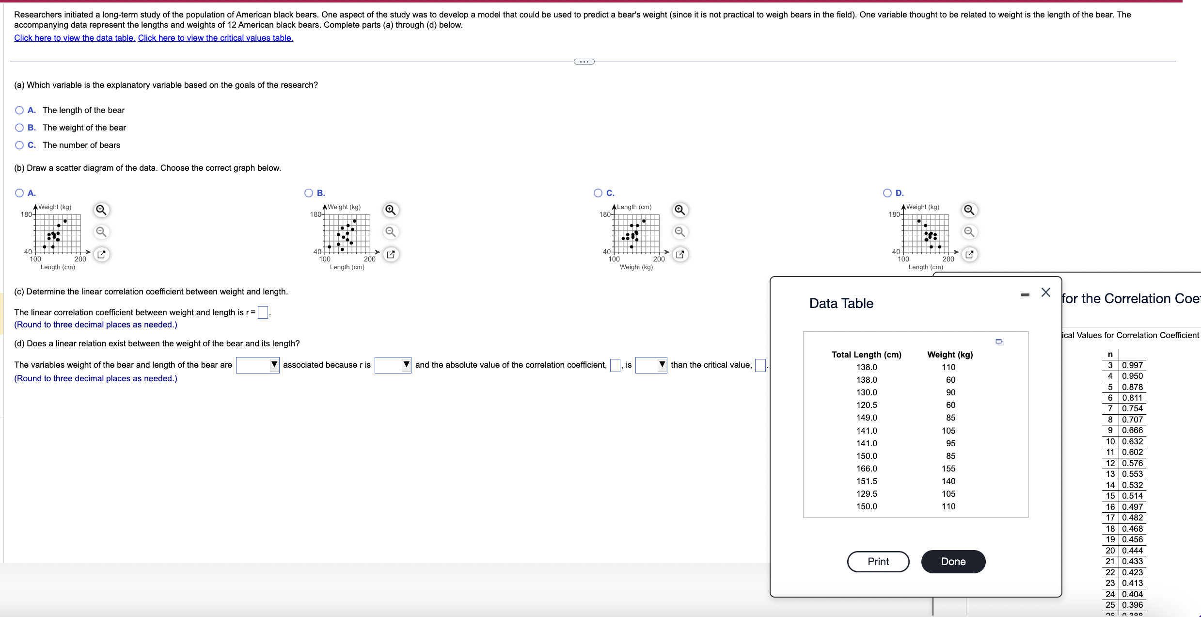 Solved (c) Determine the linear correlation coefficient | Chegg.com