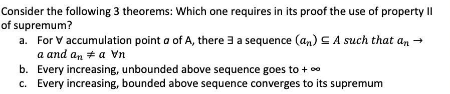 Solved Consider the following 3 theorems: Which one requires | Chegg.com
