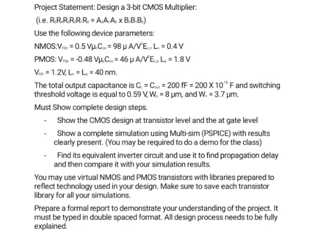 Project Statement: Design a 3-bit CMOS Multiplier: | Chegg.com