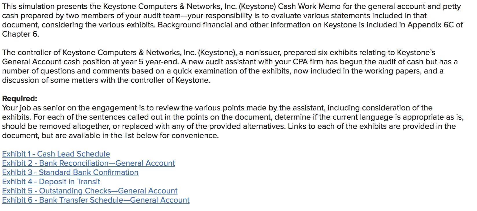Appendix 6C Illustrative Audit Case: Keystone | Chegg.com