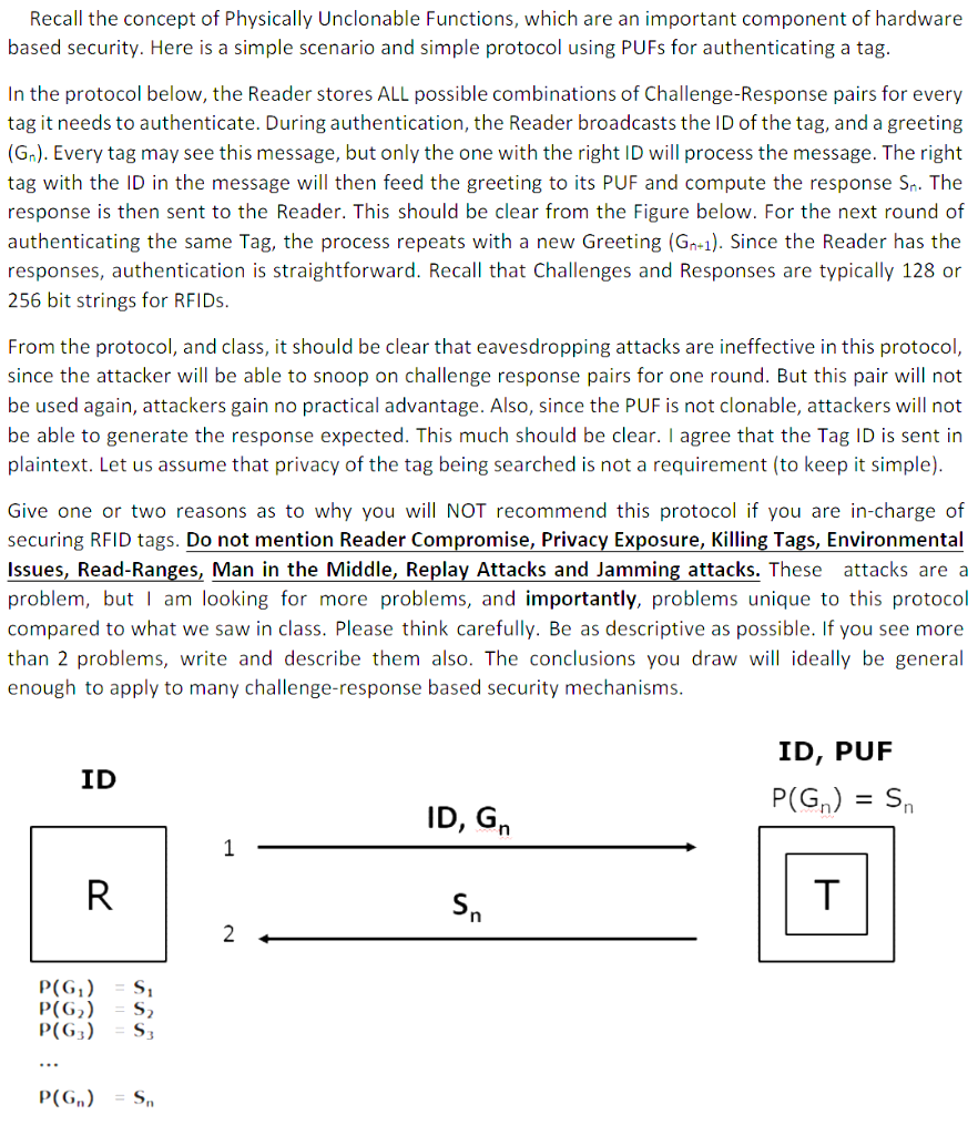 Recall the concept of Physically Unclonable | Chegg.com
