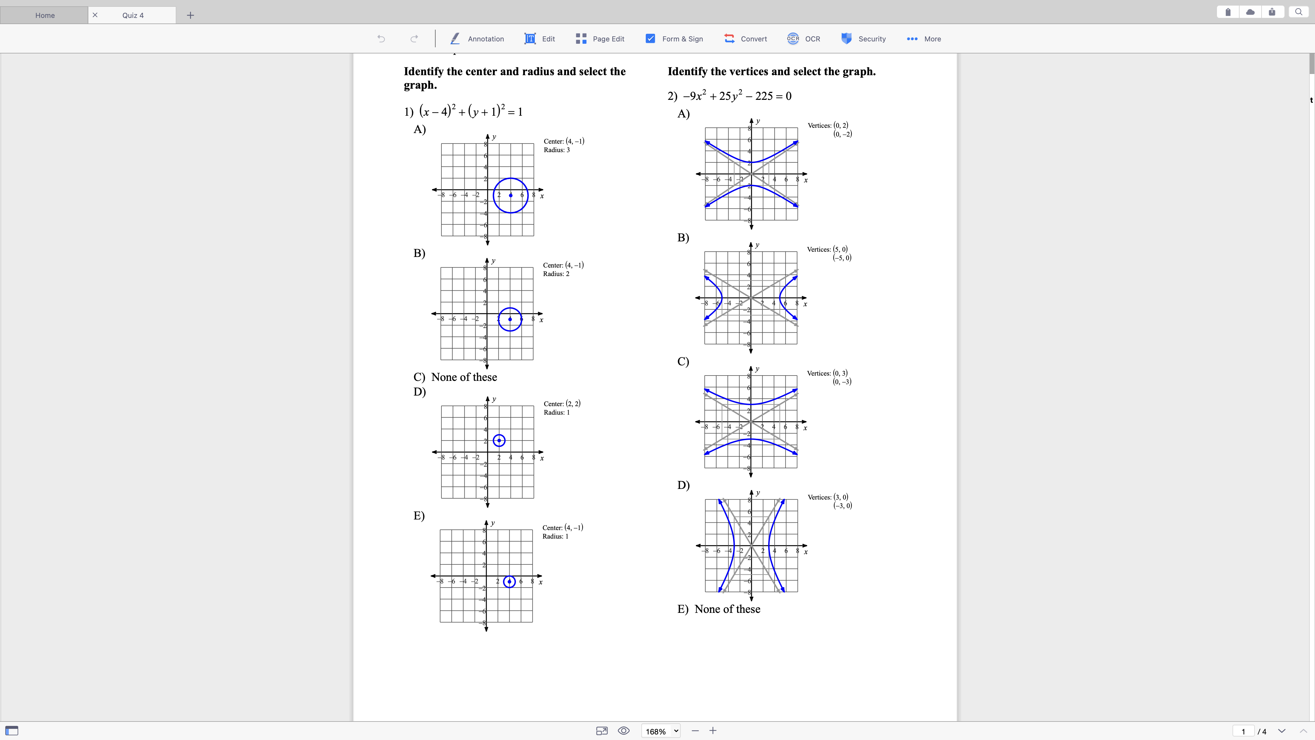 Solved Identify the center and radius and select the graph. | Chegg.com