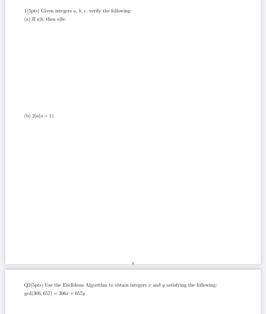Solved 1(5pts) Given integers a, b, c, verify the following: | Chegg.com