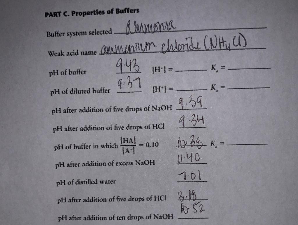 PART C. Properties of Buffers Buffer system selected | Chegg.com