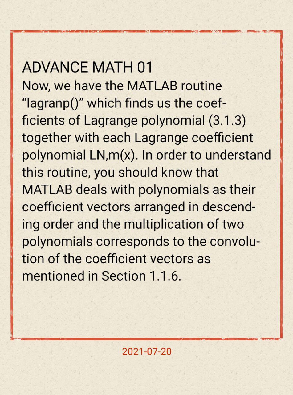 .टय ADVANCE MATH 01 Now, we have the MATLAB routine | Chegg.com
