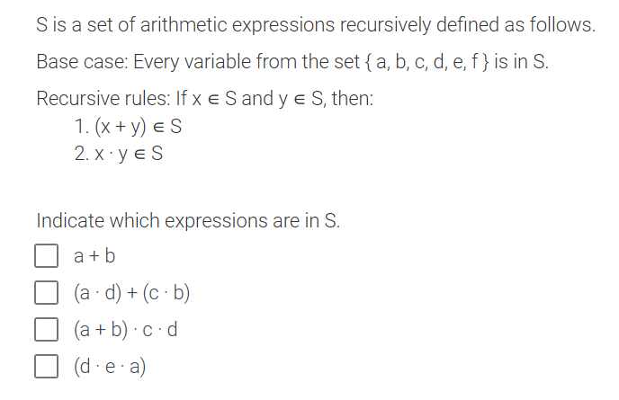 Solved S is a set of arithmetic expressions recursively | Chegg.com