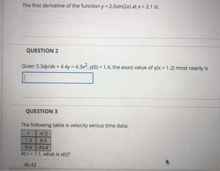 Solved The first derivative of the function y 2.5sin(2x) at | Chegg.com