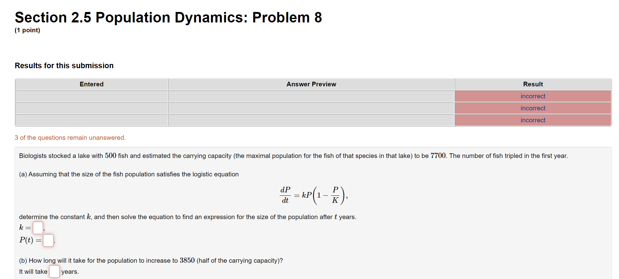 Solved Section 2.5 Population Dynamics: Problem 8 (1 point) | Chegg.com