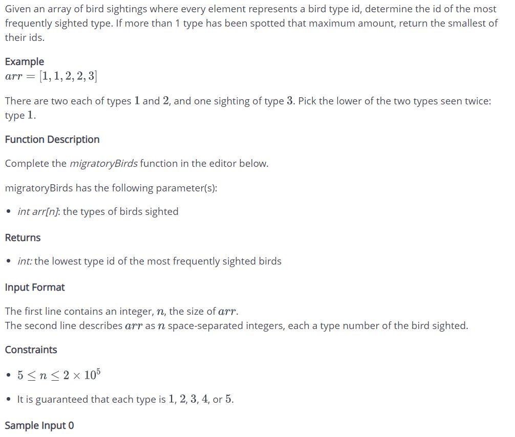 Solved Given an array of bird sightings where every element | Chegg.com