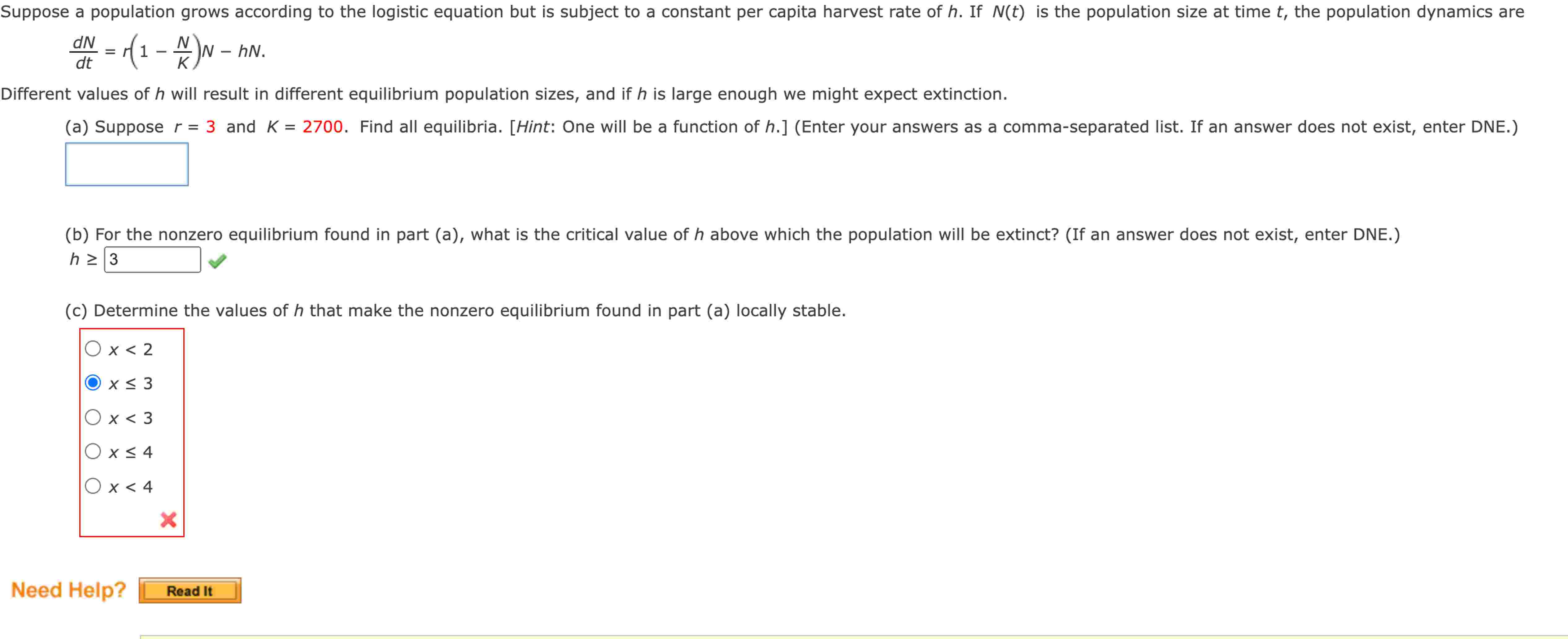 Solved by an EXPERT Suppose a population grows according to ﻿the logistic | Chegg.com