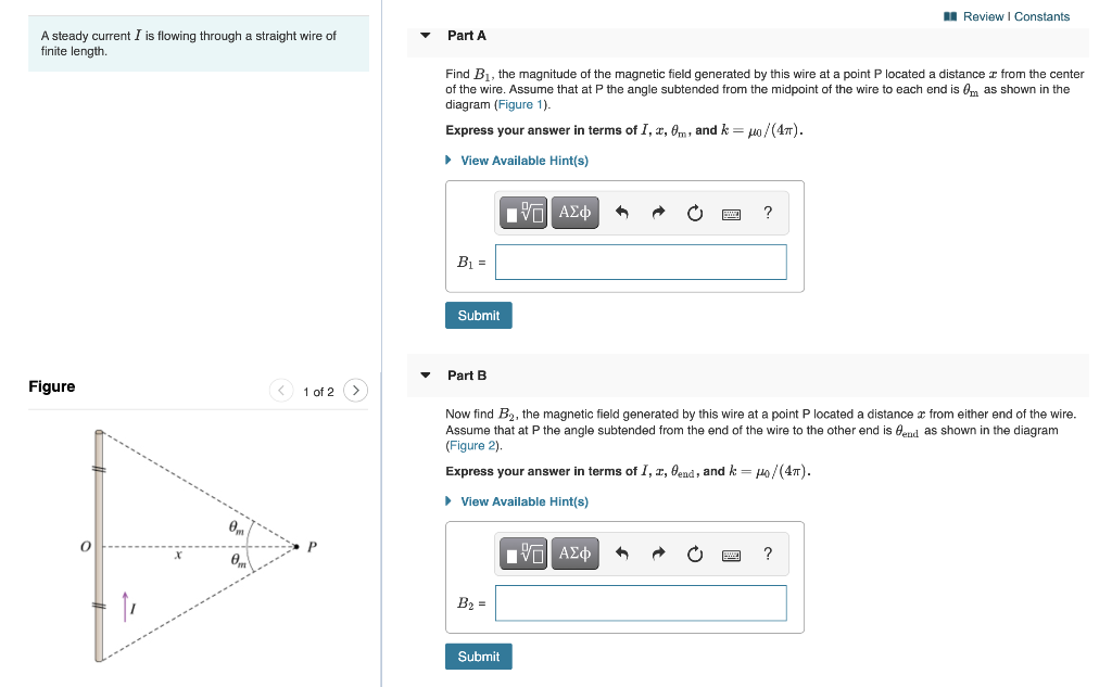Solved Review | Constants A steady current I is flowing | Chegg.com