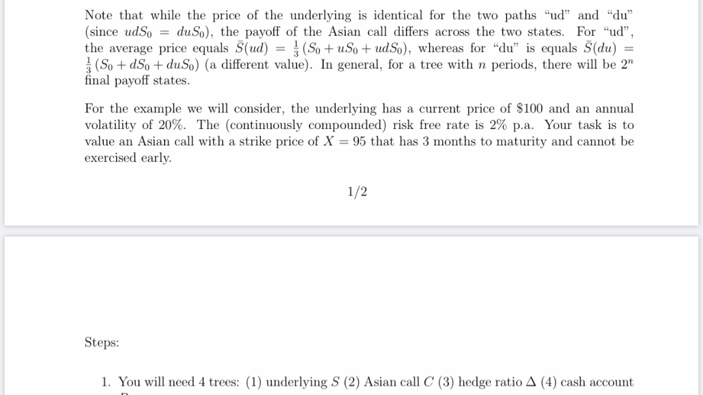 Valuing an Exotic Option The payoff of an Asian | Chegg.com