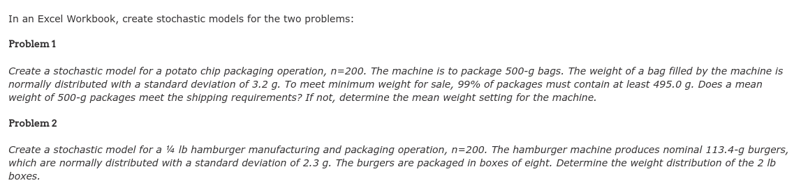 Solved In An Excel Workbook Create Stochastic Models For 6960