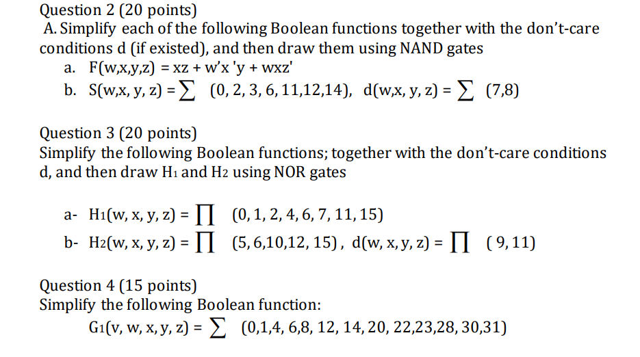 Question 2 (20 points) A. Simplify each of the | Chegg.com