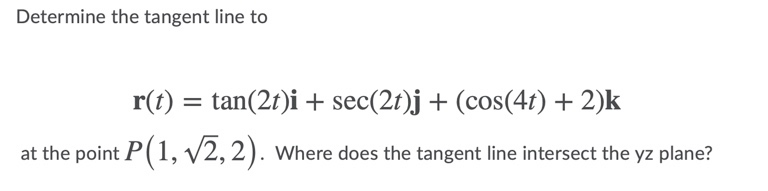 Solved Determine the tangent line to r(t) = tan(2t)i + | Chegg.com