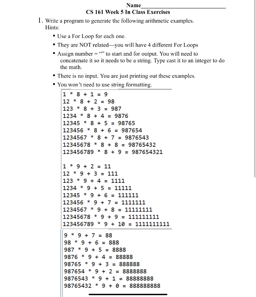 Solved Name CS 161 Week 5 In Class Exercises 1. Write a | Chegg.com