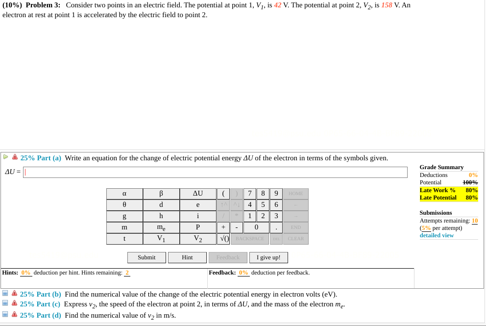 Solved (10%) Problem 3: Consider two points in an electric | Chegg.com