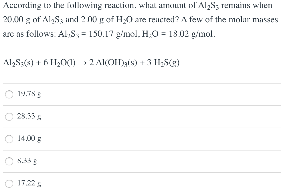 Solved When calculating the excess reactant, we begin with | Chegg.com