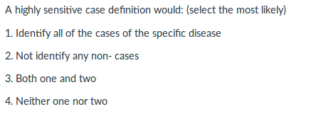 Solved A highly sensitive case definition would: (select the | Chegg.com