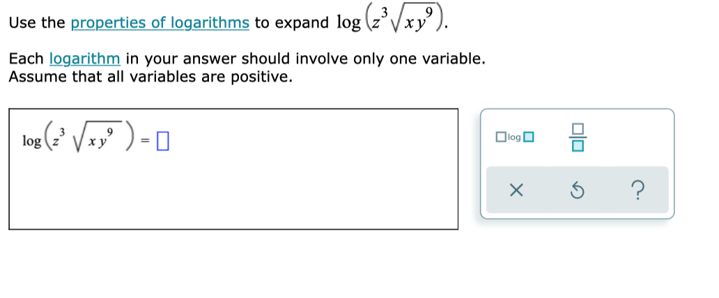 Solved Use the properties of logarithms to expand log | Chegg.com