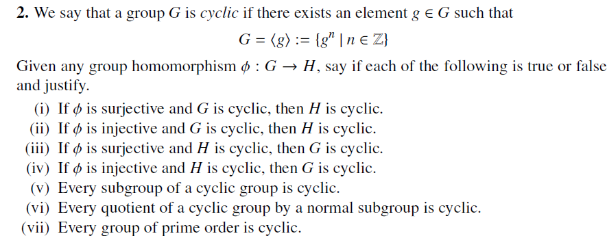 Solved 2. We say that a group G is cyclic if there exists an | Chegg.com