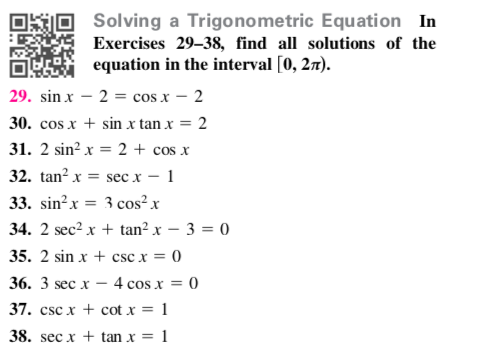 Solved Solving a Trigonometric Equation In Exercises 29–38, | Chegg.com