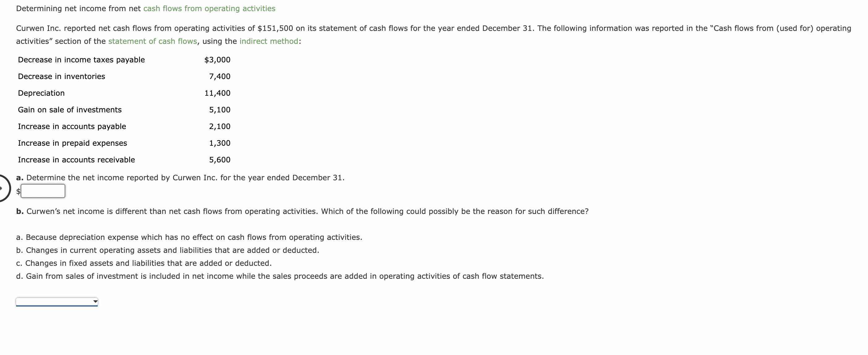Solved Determining net income from net cash flows from | Chegg.com