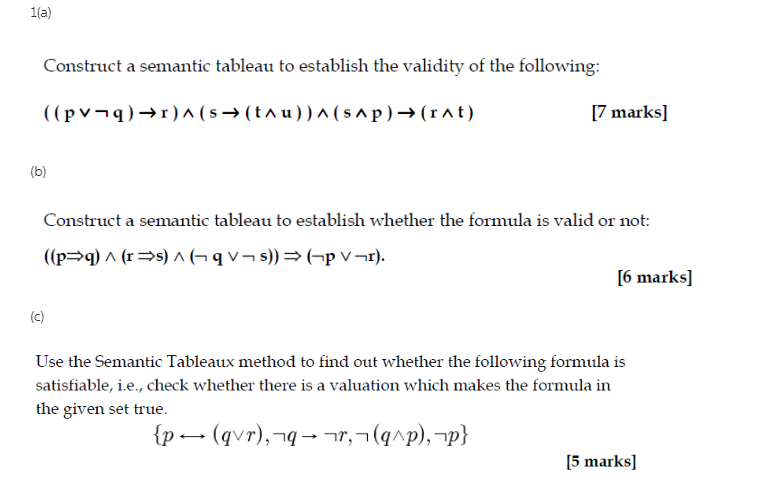 1(a) Construct a semantic tableau to establish the | Chegg.com