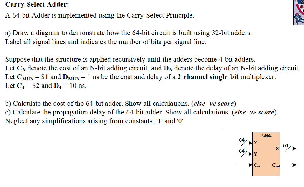 Solved Carry-Select Adder: A 64-bit Adder is implemented | Chegg.com