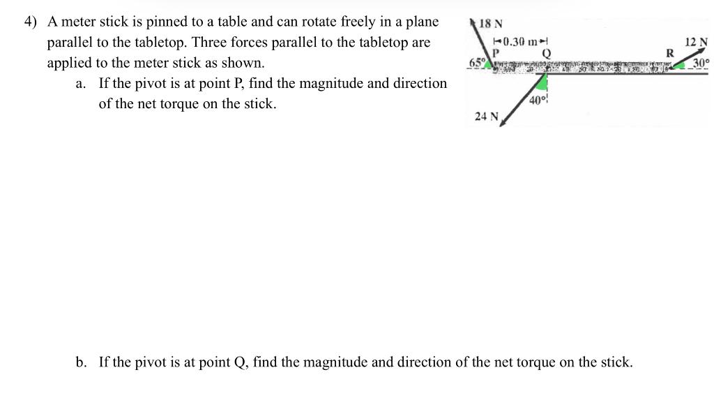 Solved 4) A meter stick is pinned to a table and can rotate | Chegg.com