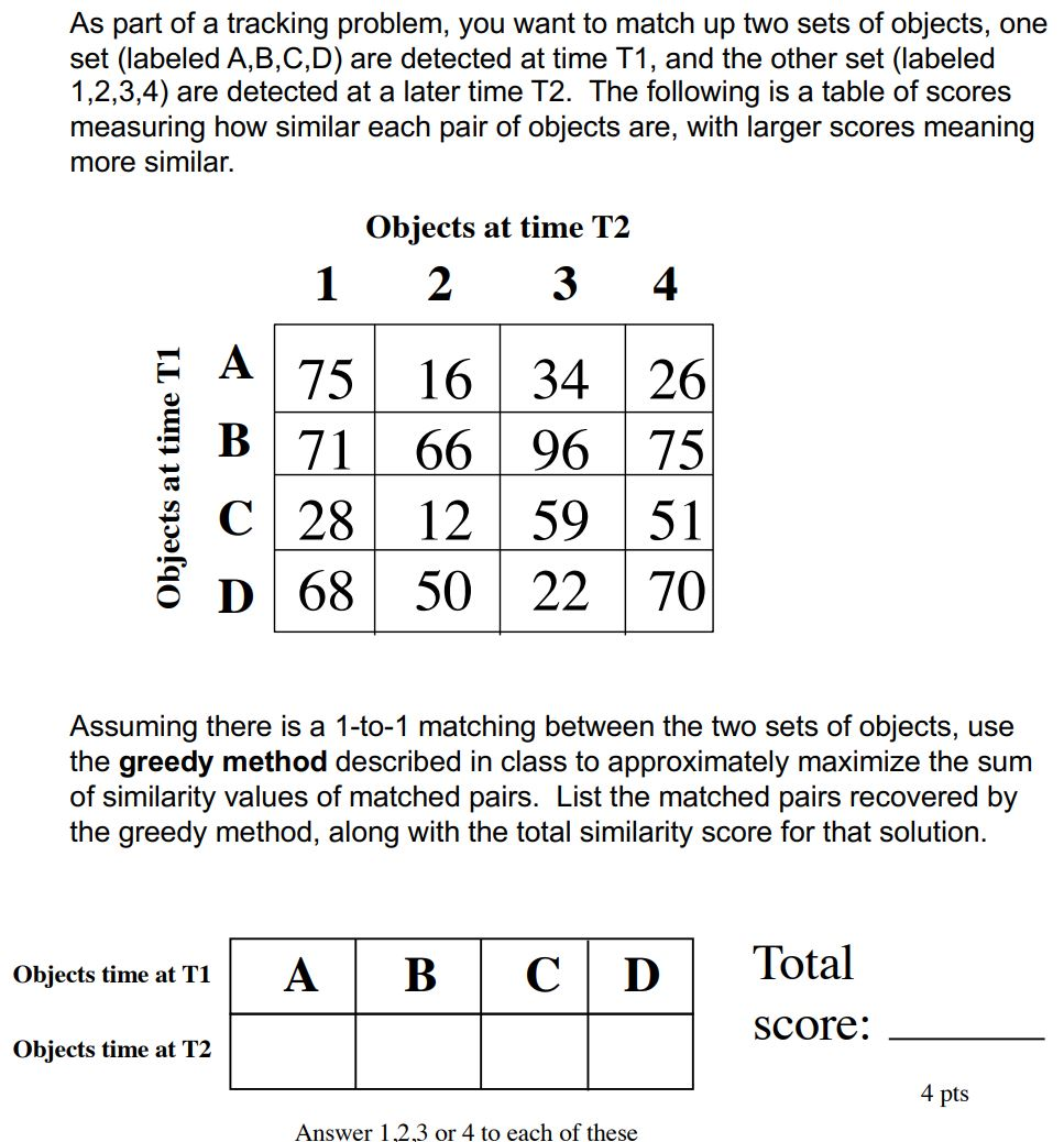 As part of a tracking problem, you want to match up | Chegg.com