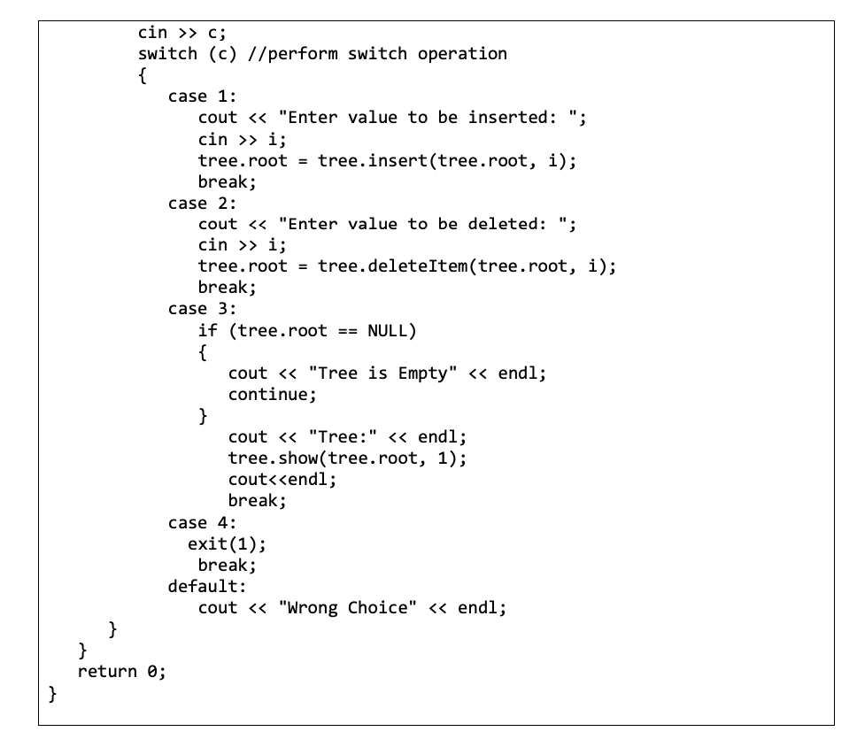 Solved 1. (50 min) Complete the following BST program with | Chegg.com