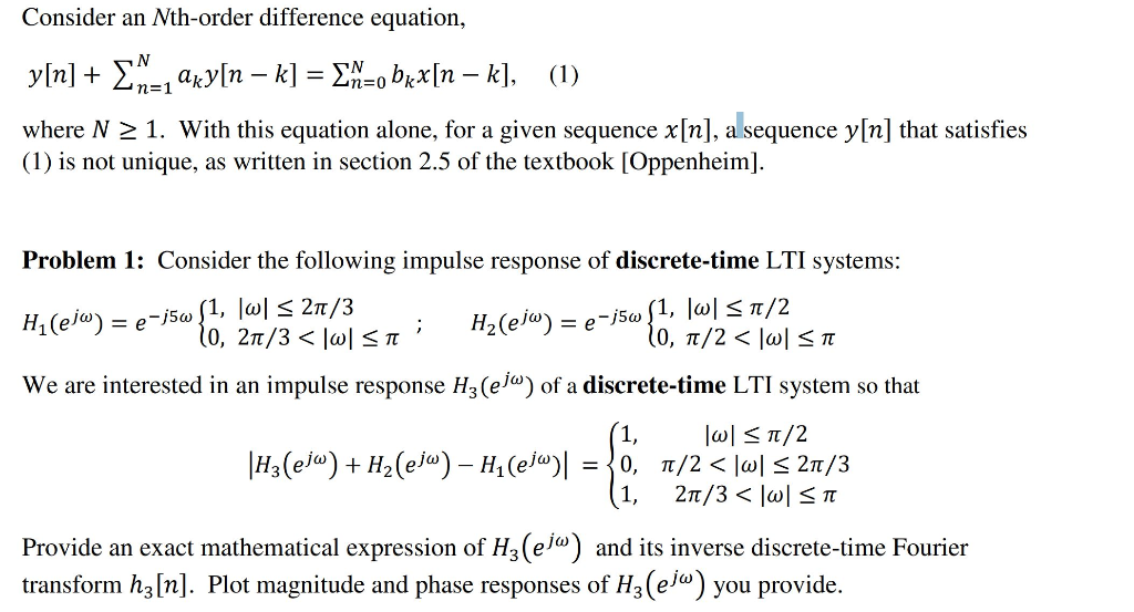 Solved Consider an Nth-order difference equation, y[n] + | Chegg.com