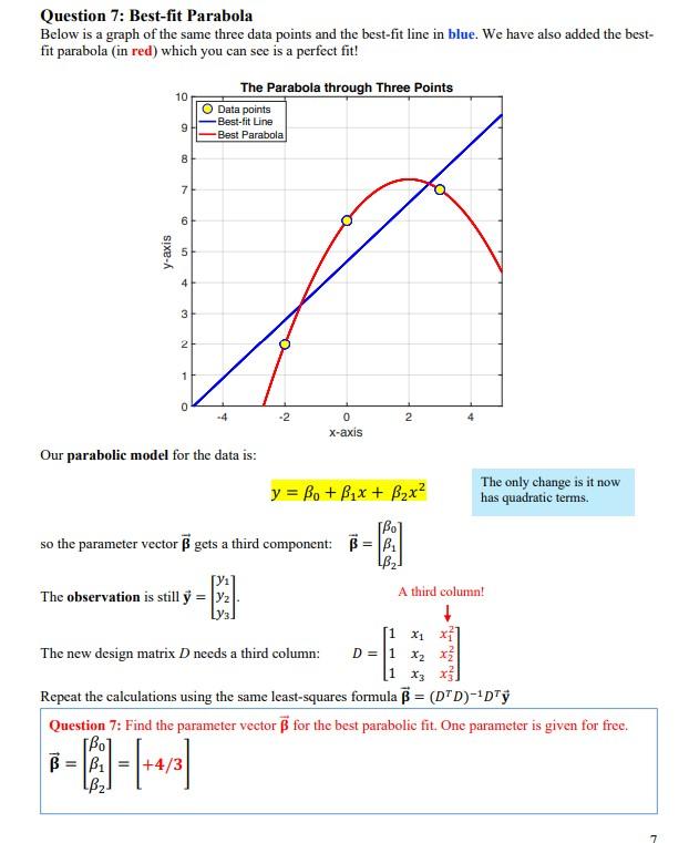 Solved Question 7: Best-fit Parabola Below is a graph of the | Chegg.com