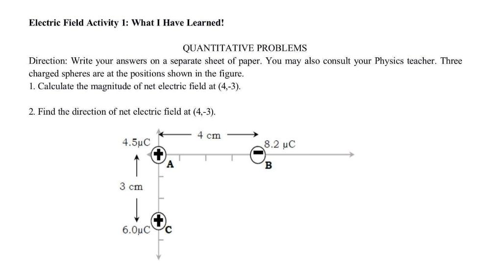 Solved Electric Field Activity 1: What I Have Learned! | Chegg.com