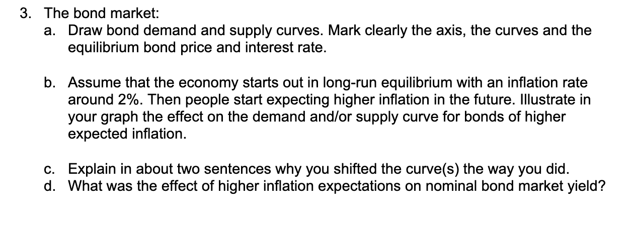 Solved 3. The bond market: a. Draw bond demand and supply | Chegg.com