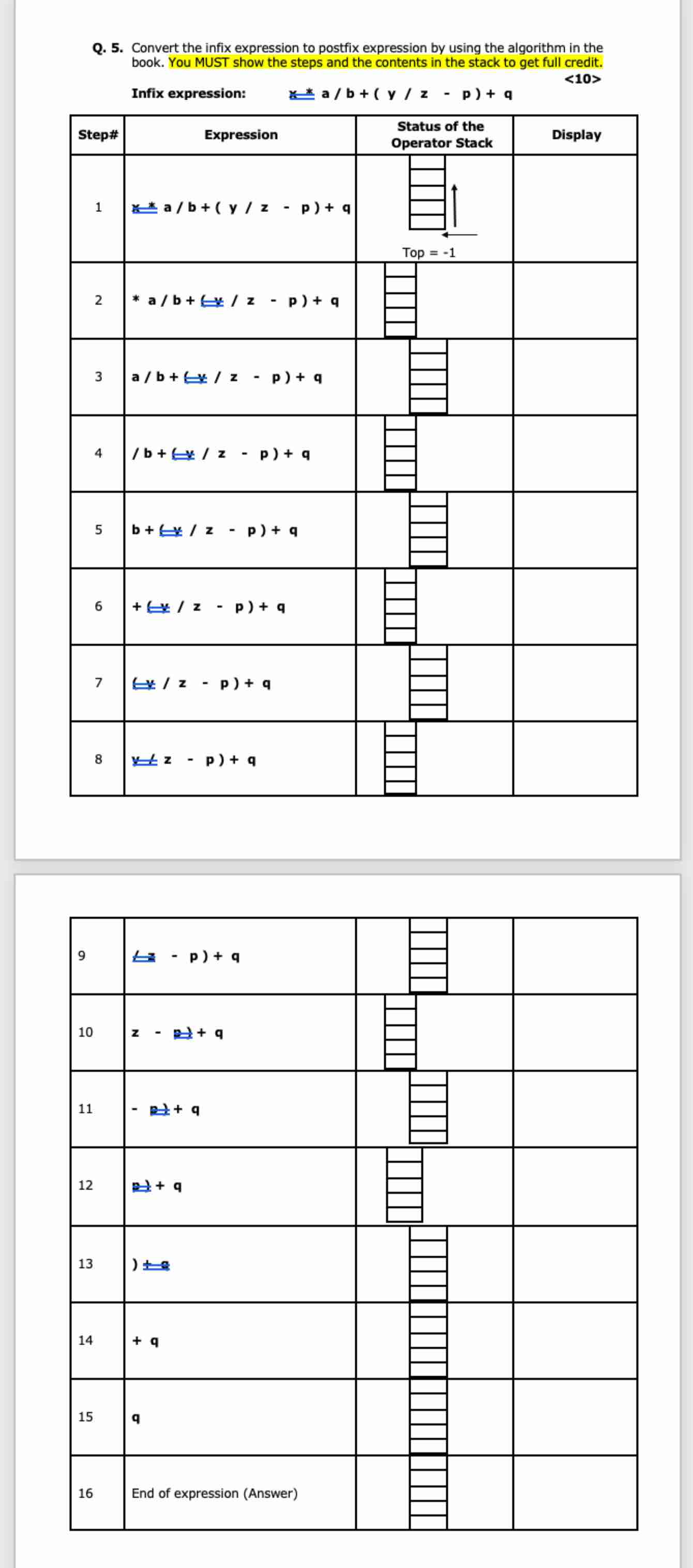 Solved Q. 5. ﻿Convert the infix expression to ﻿postfix | Chegg.com