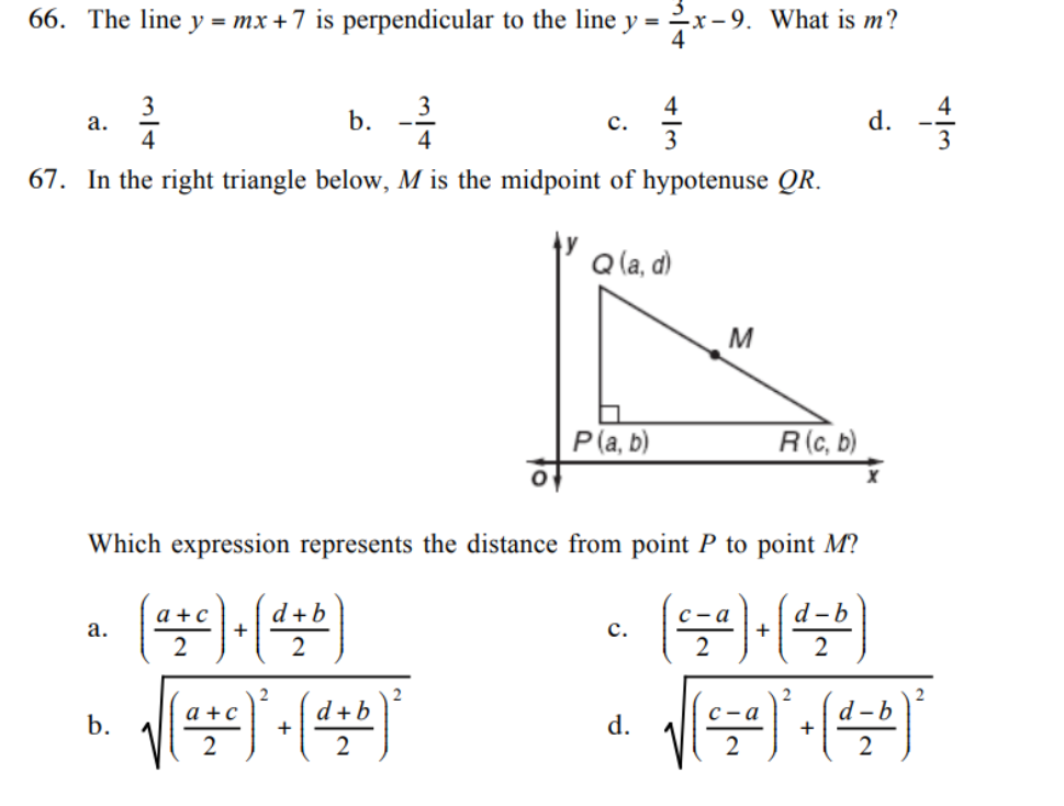 Solved 66. The line y = mx +7 is perpendicular to the line y | Chegg.com