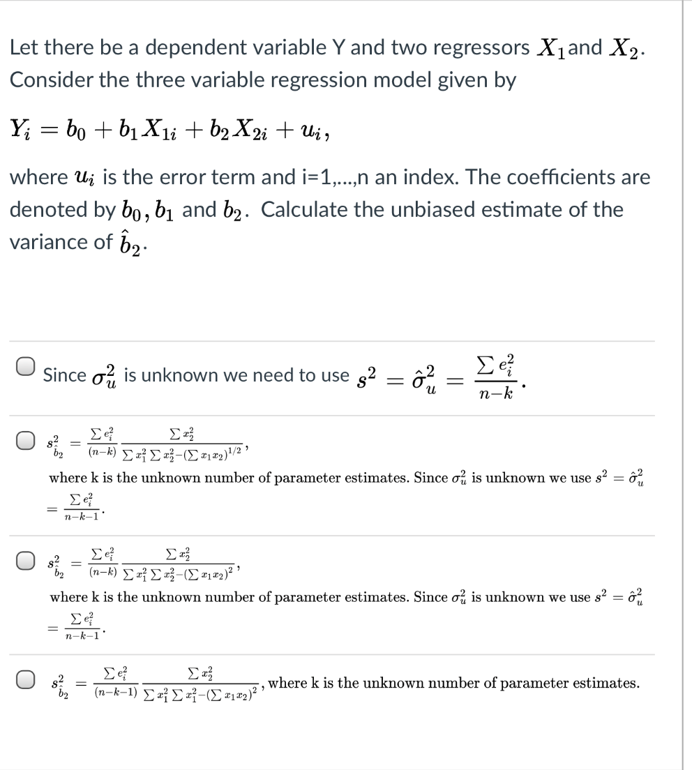 Solved Let there be a dependent variable Y and two | Chegg.com