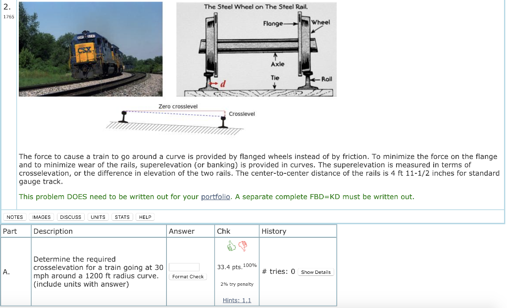 Solved Determine the required crosselevation for a train | Chegg.com